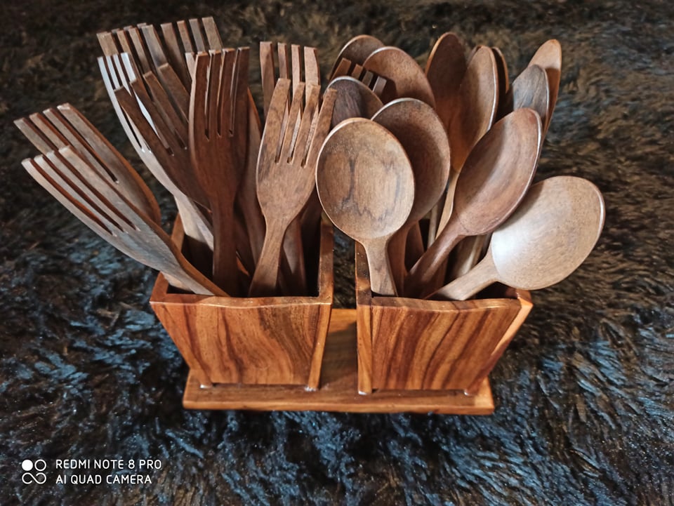 WOODEN MAGKONO (IRON WOOD) SPOON AND PORK 12 PAIRS WITH TRAY | Lazada PH