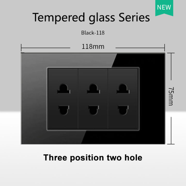 PSM Wall Switch Universal Wall Socket Power Outlet 118 Type Black Glass ...