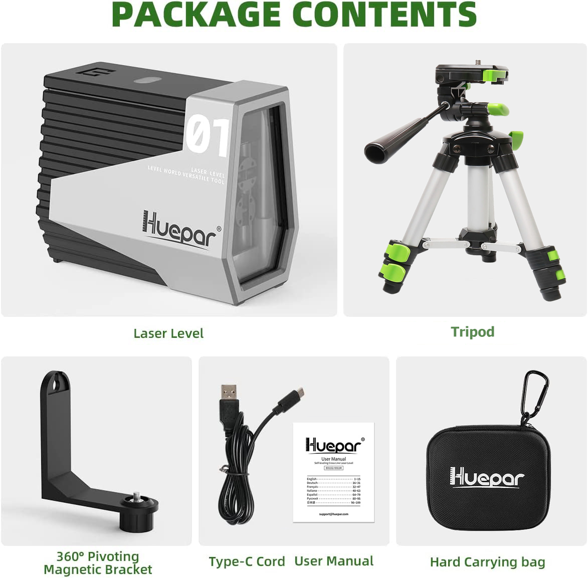 Huepar Laser Level Self Leveling Green Cross Line Laser Rechargeable ...