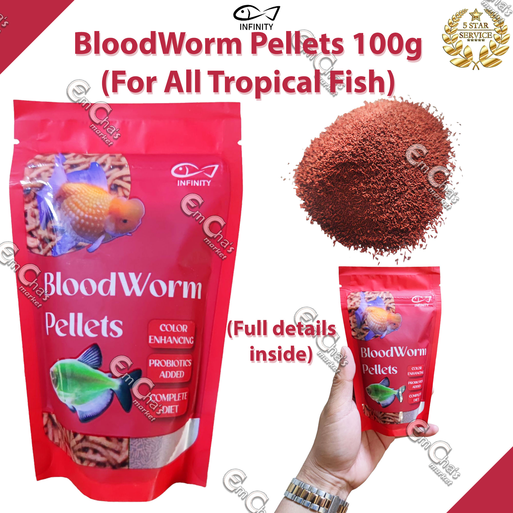 (Red Tetrapack)Infinity Blood Worm Pellet 100g Fish Food for all ...