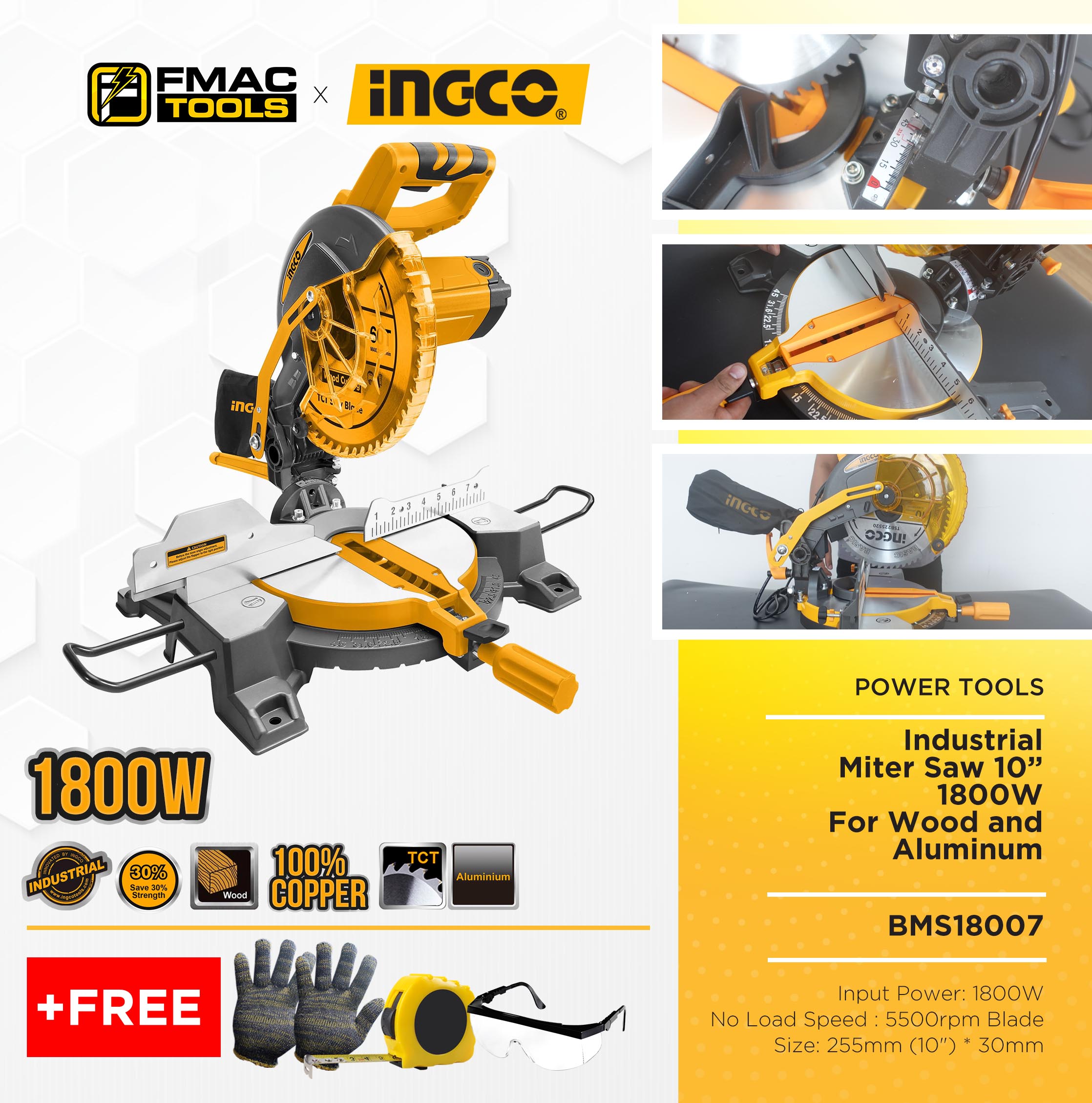 INGCO Industrial Miter Saw 10" 1800W BMS18007 For Wood and Aluminum ...