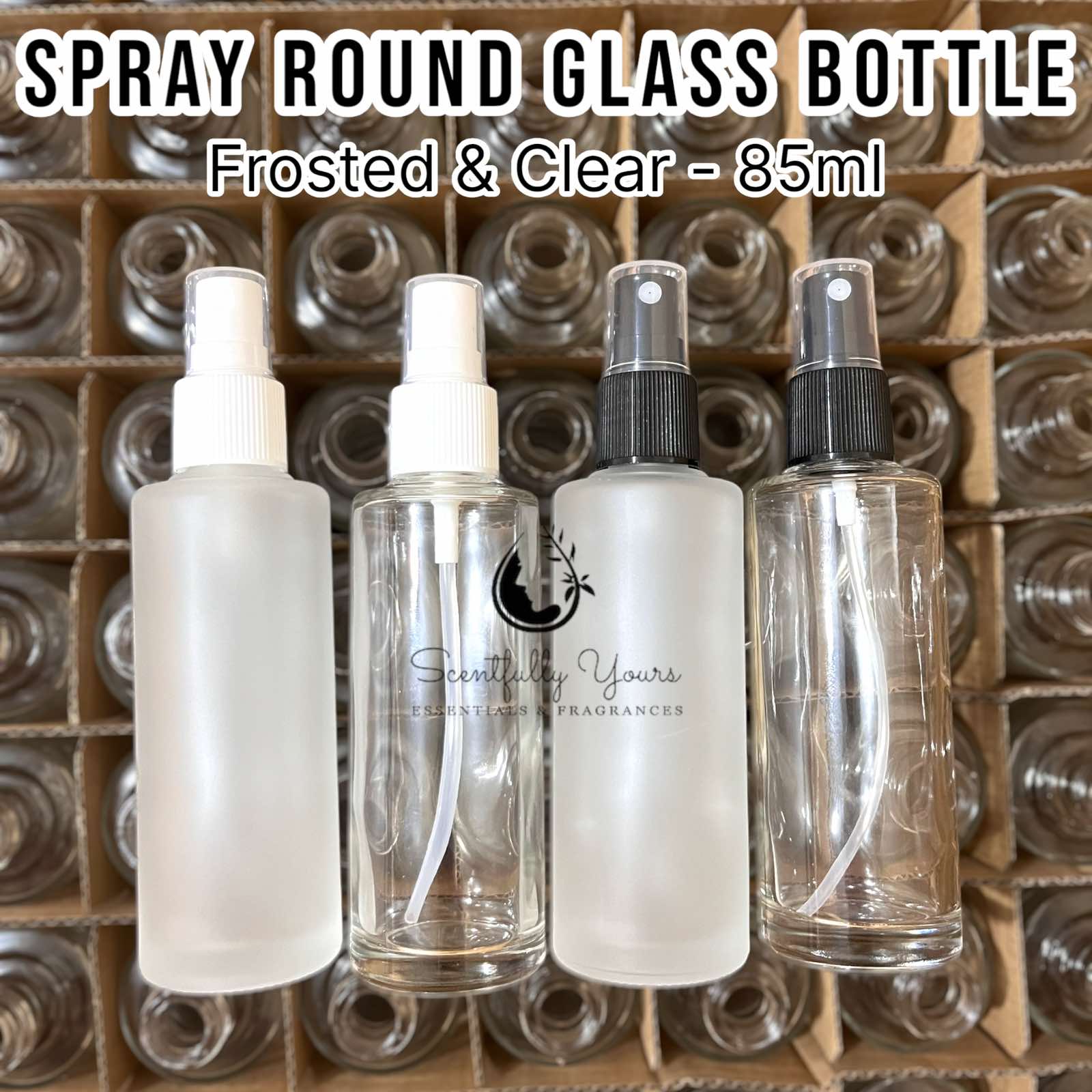 85ml Round Frosted and Clear Glass Bottle with Black/White Sprayer ...
