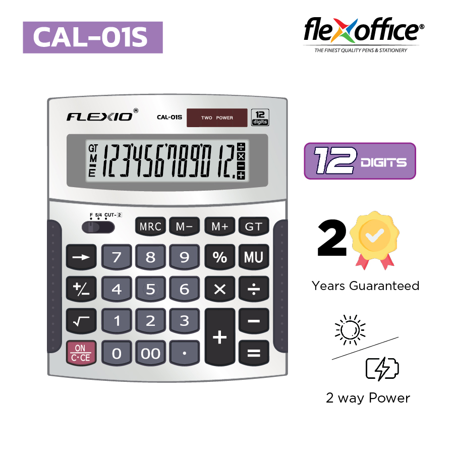 FlexOffice Electronic Calculator FO-CAL01S - 12 Digits - Slide Switch ...