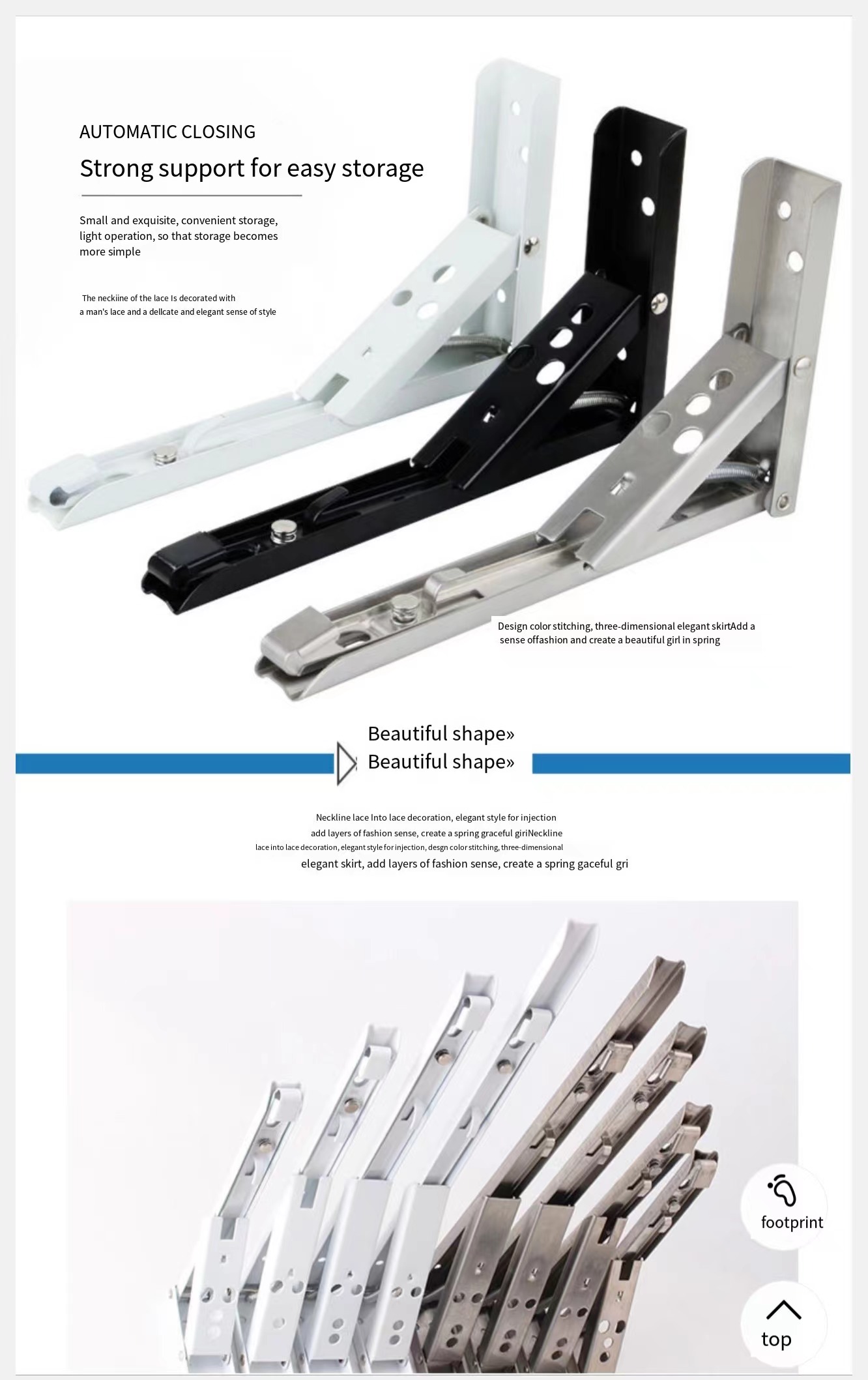 2PCS Folding bracket Corner bracket Folding shelf wall shelves F-type ...