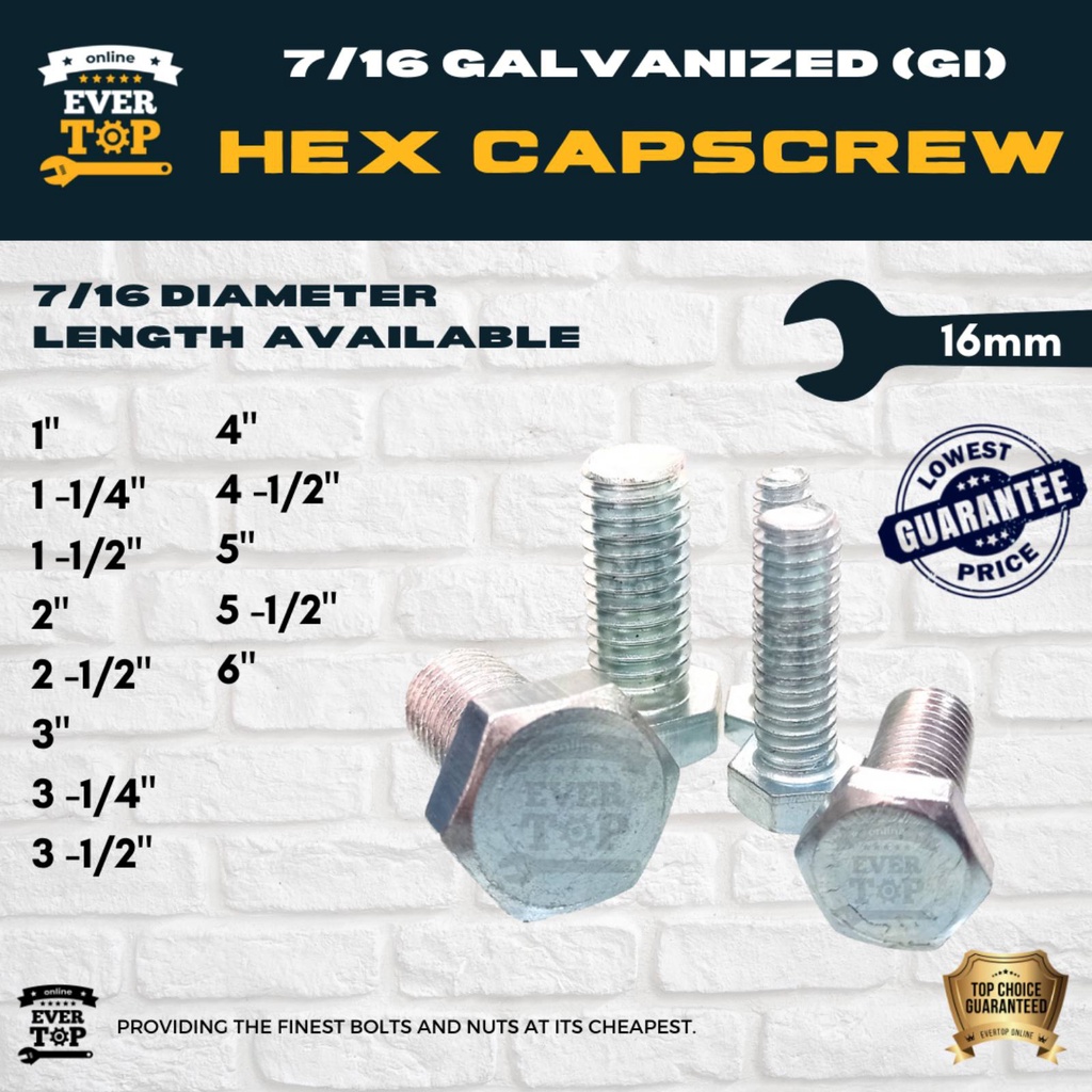 7/16 (14TPI) GALVANIZED (GI) HEX BOLT | HEXAGONAL BOLT | ORDINARY LOCAL ...