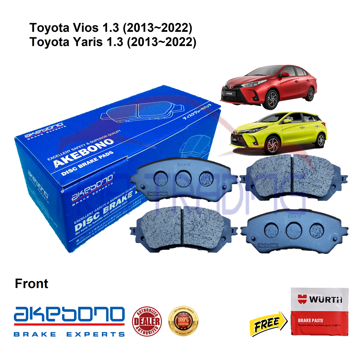 Genuine Akebono Front Brake Pads for Toyota Vios 1.3 (2013~2022 ...