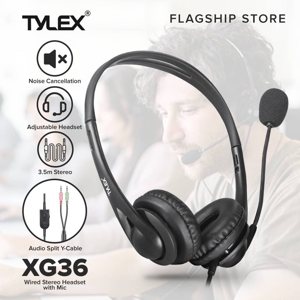 TYLEX XG36 Wired Stereo Headset with Mic 3.5mm Noise Cancellation and ...