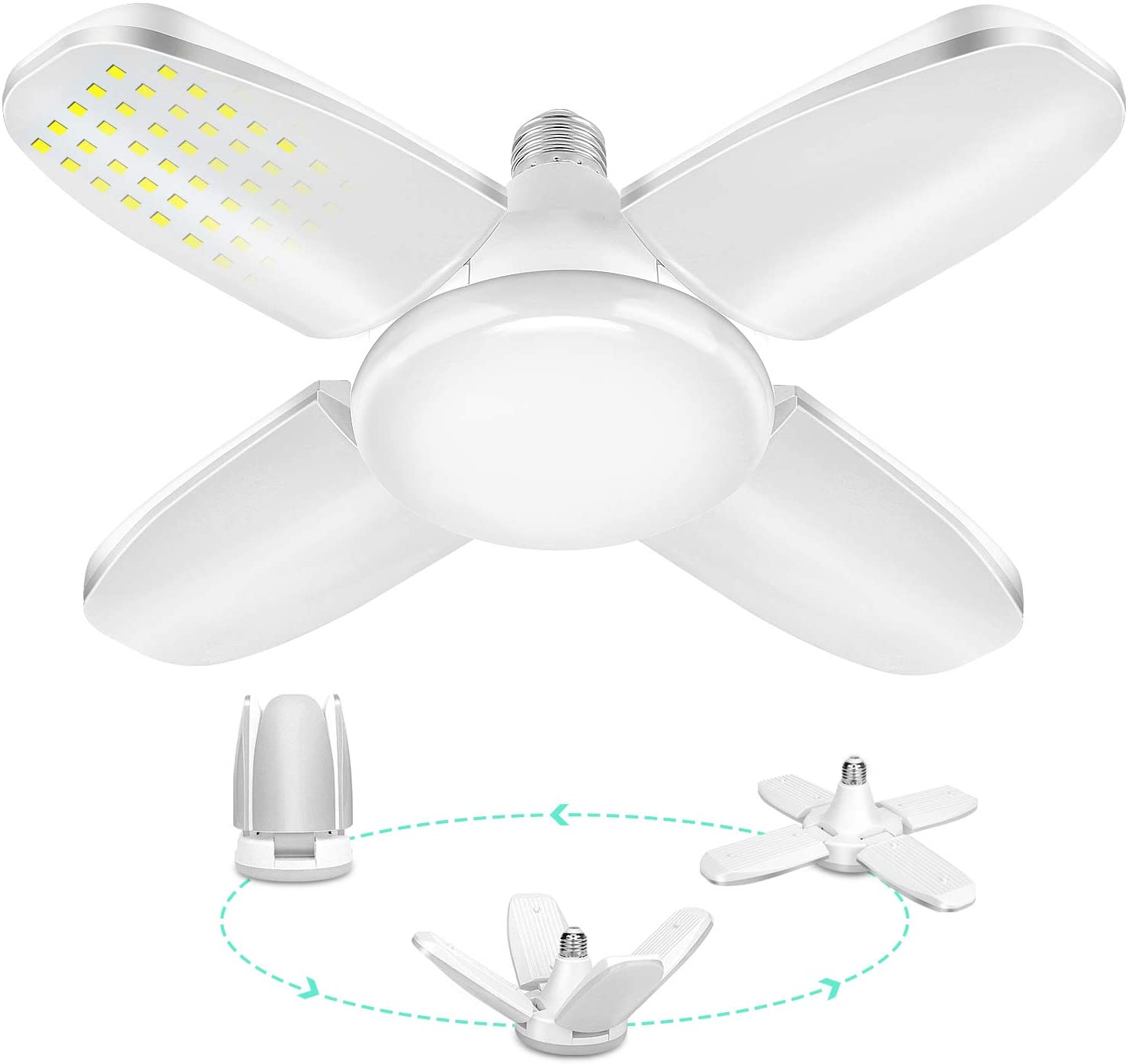 28W E27 6500K Deformable MINI LED Ceiling Light Fan Blade Bulb with 4 ...