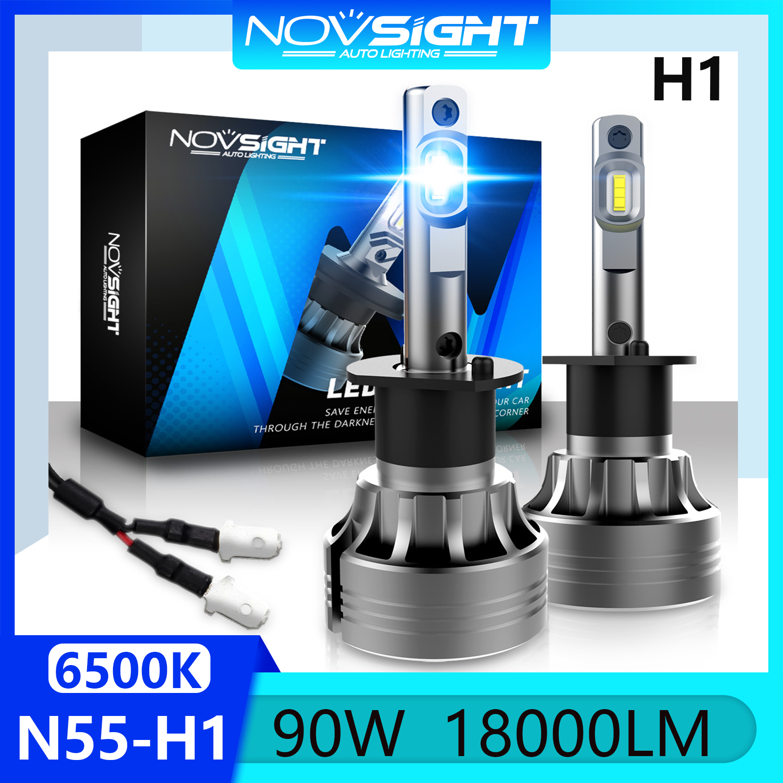 Novsight N55 H1 LED Headlight Bulb Kit 90W 18000LM 6500K Super Bright ...