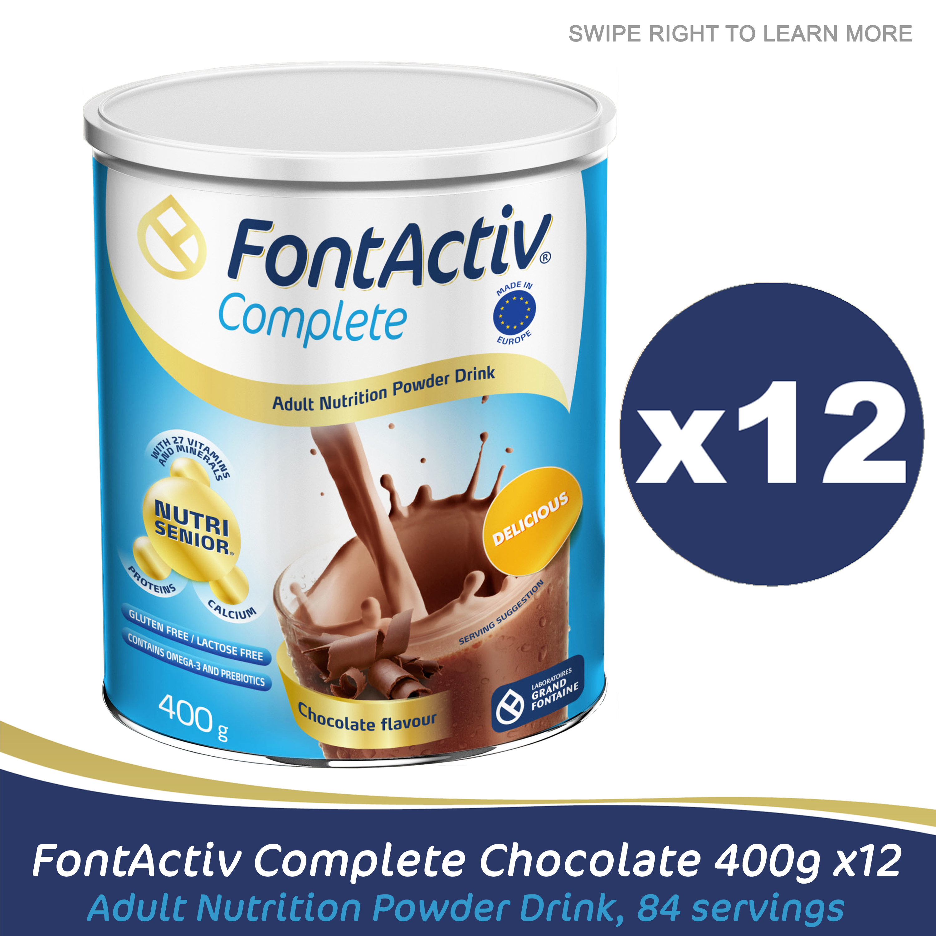 FontActiv Complete Chocolate 400g - Bundle of 12 - Adult Nutrition ...