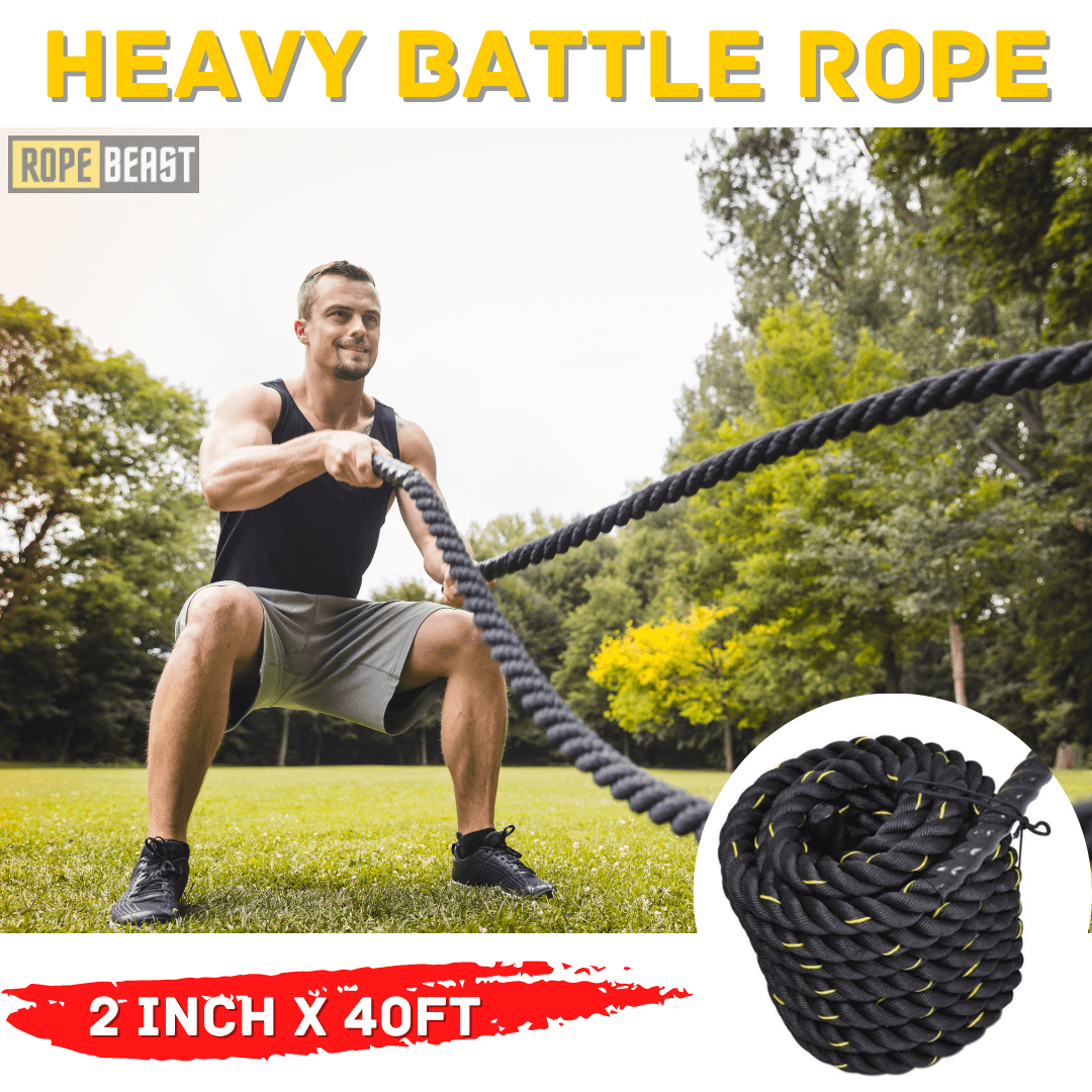 ROPEBEAST Battle Rope For Exercise 2 inches by 40 feet Large Size Gym ...