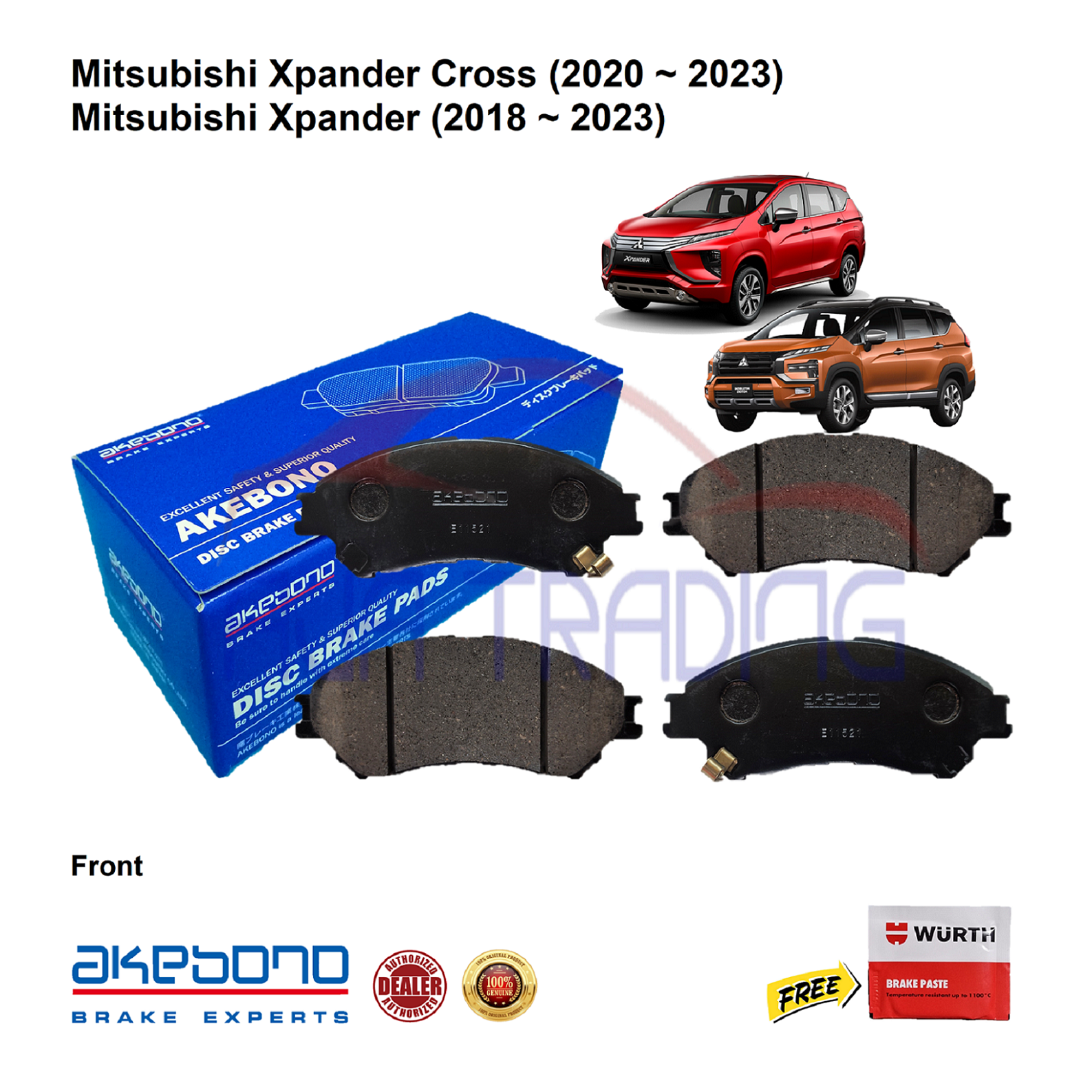 Genuine Akebono Front Brake Pads for Mitsubishi Xpander (2018-2023), Xpander Cross (2020-2023) w ...