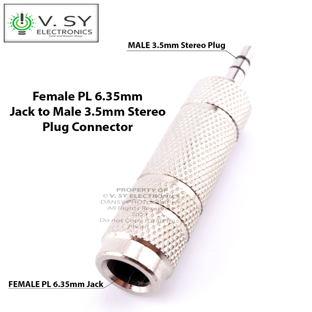 Metal Female PL 6.35mm Jack to Male 3.5mm TRS Stereo Plug Connector ...