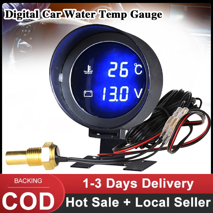 2 in 1 Round 12V 24V LED Digital Car Truck Water Temp Gauge temperature ...
