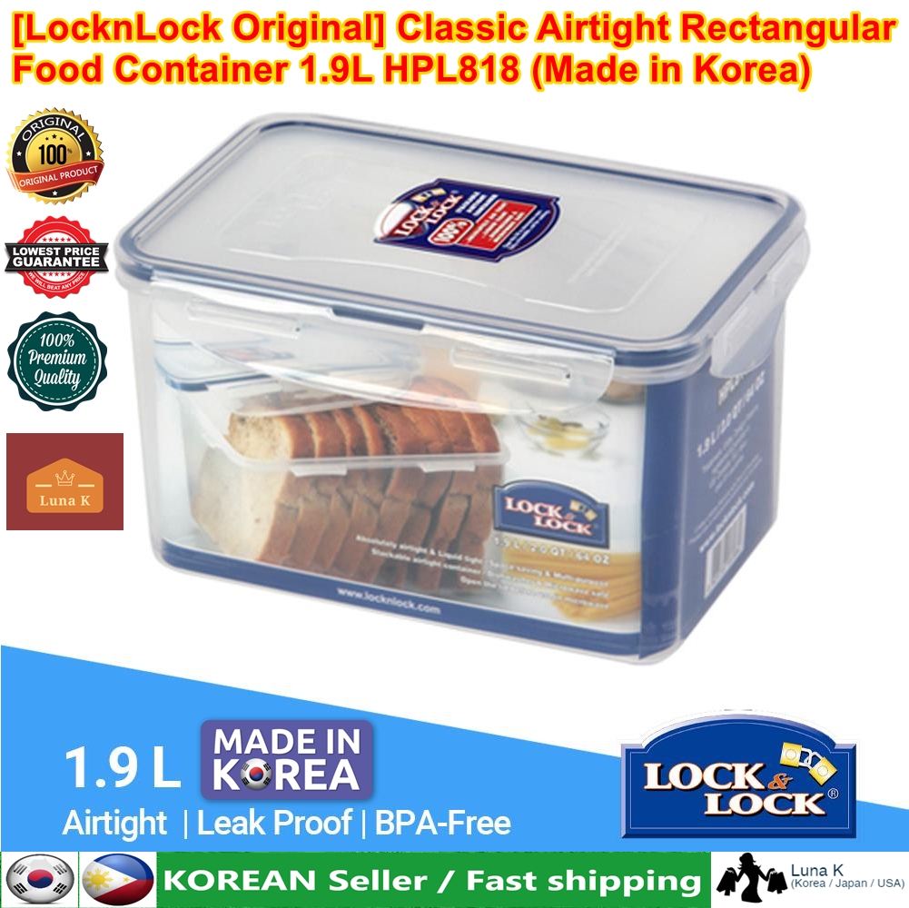 [LocknLock Original] Classic Airtight Rectangular Food Container 1.9L HPL818 (Made in Korea ...