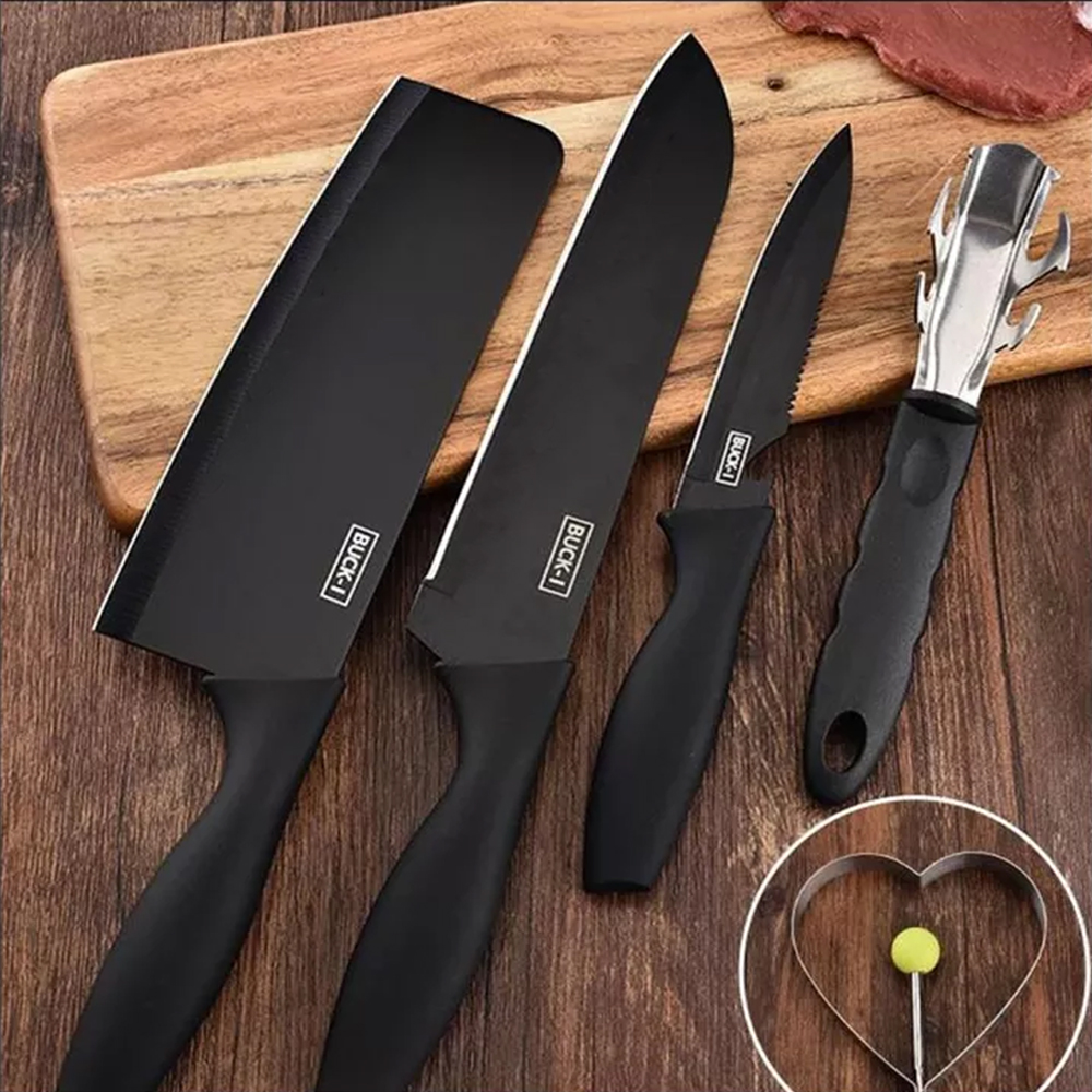 YoshNShobs Black Kitchen Knife Set Original Stainless Steel Stainless ...