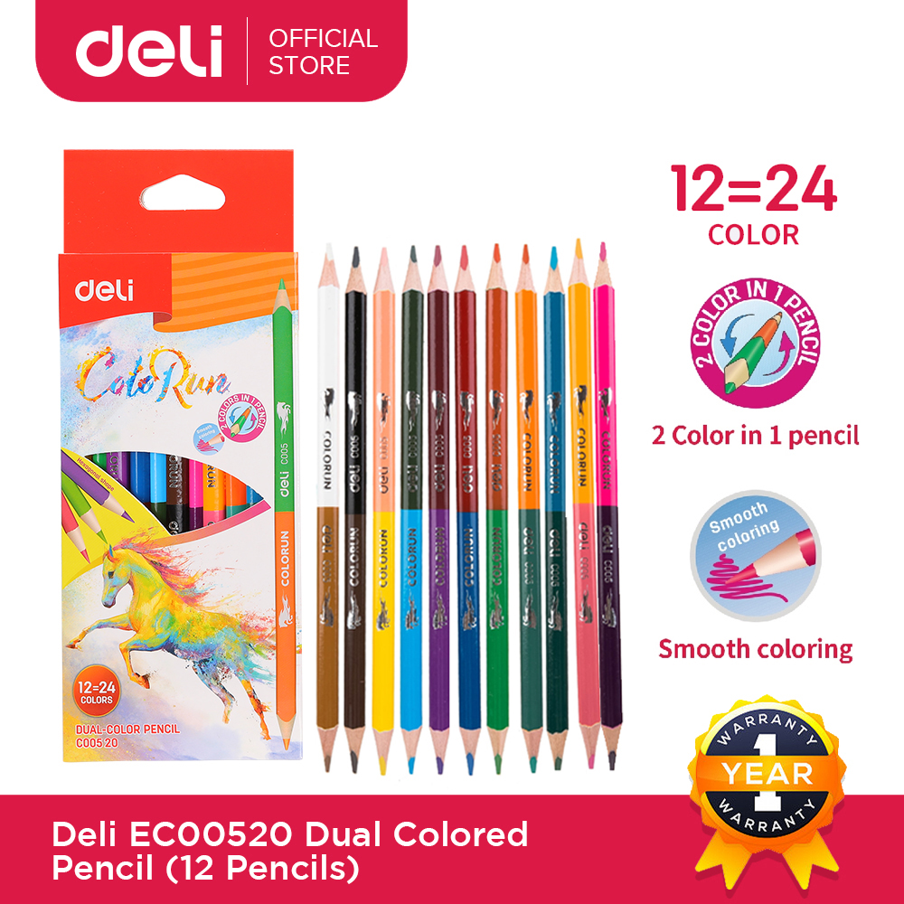 Deli Double Color Pencil 12/24 Color High Quality Professional Oil ...
