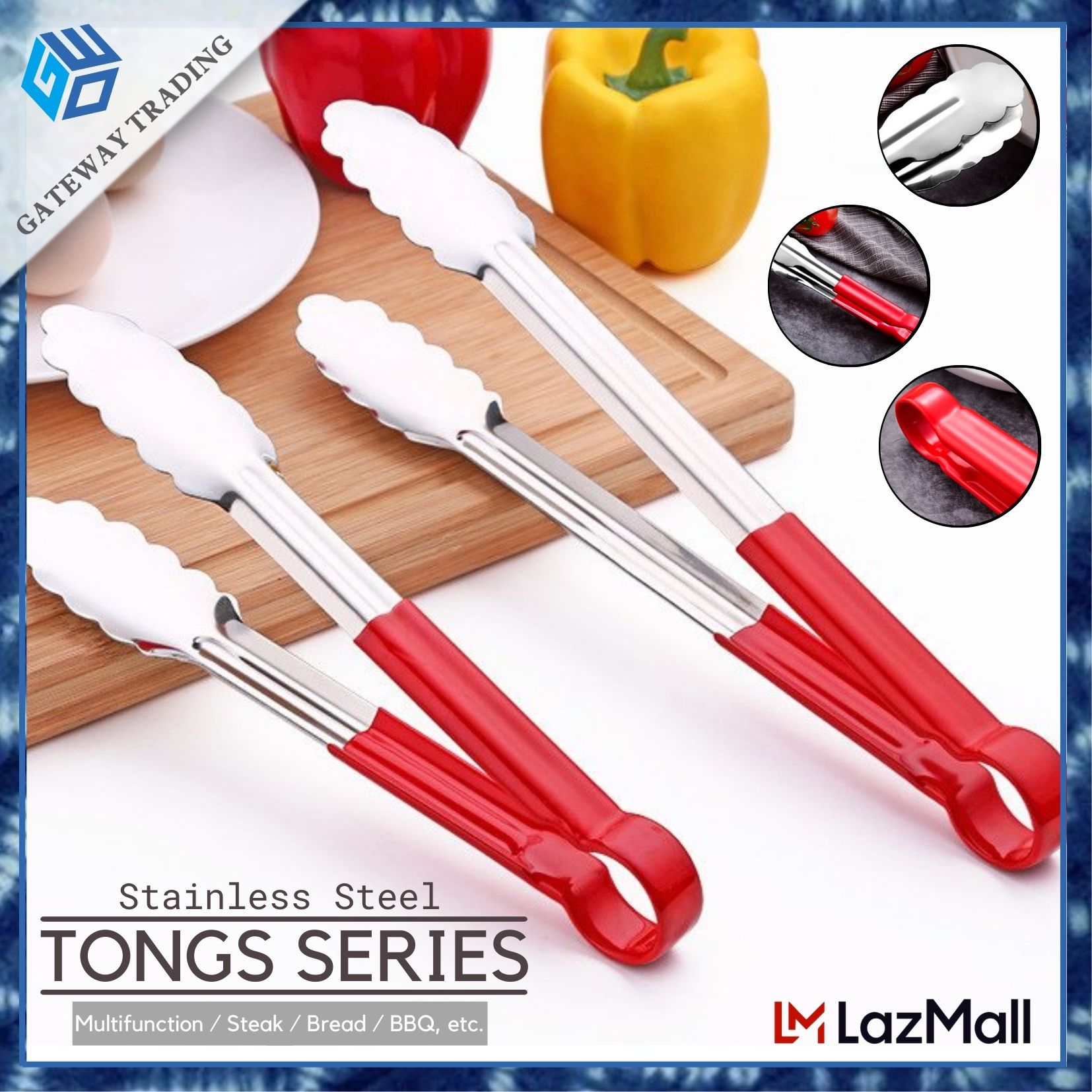 Gateway Trading Stainless Steel Food Tongs Household Kitchen Frying ...