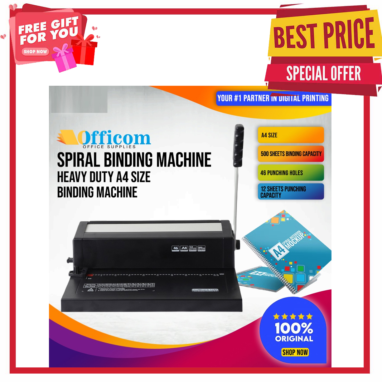 QUAFF Spiral Binding Machine PD-1501 / OFFICOM Spiral Binding Machine ...