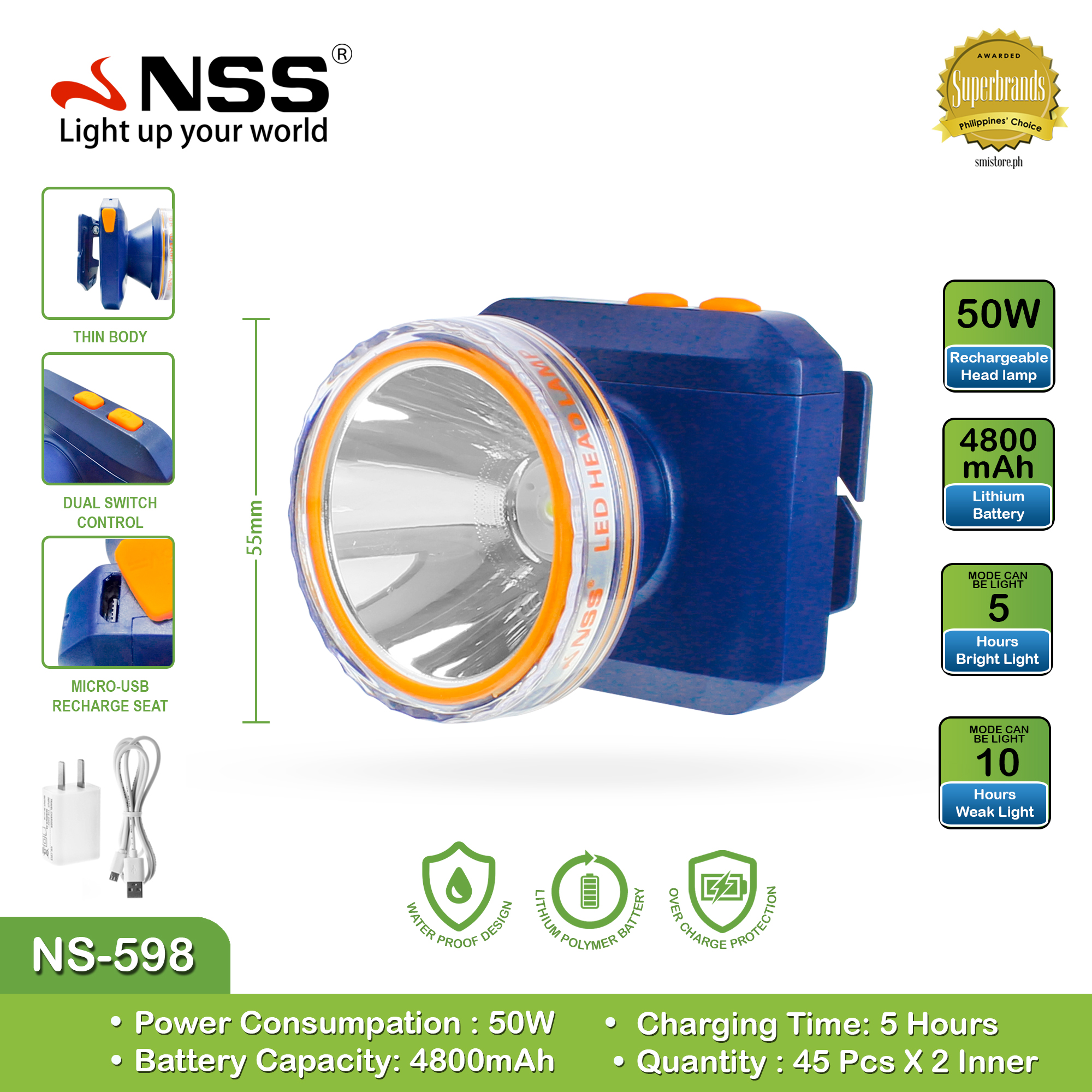 Nss 20W Super Head Lamp Flashlight Headlight Rechargeable Head Light ...