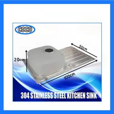 SUS304 STAINLESS STEEL KITCHEN SINK 100x50 (LABABO and FAUCET) (free ...