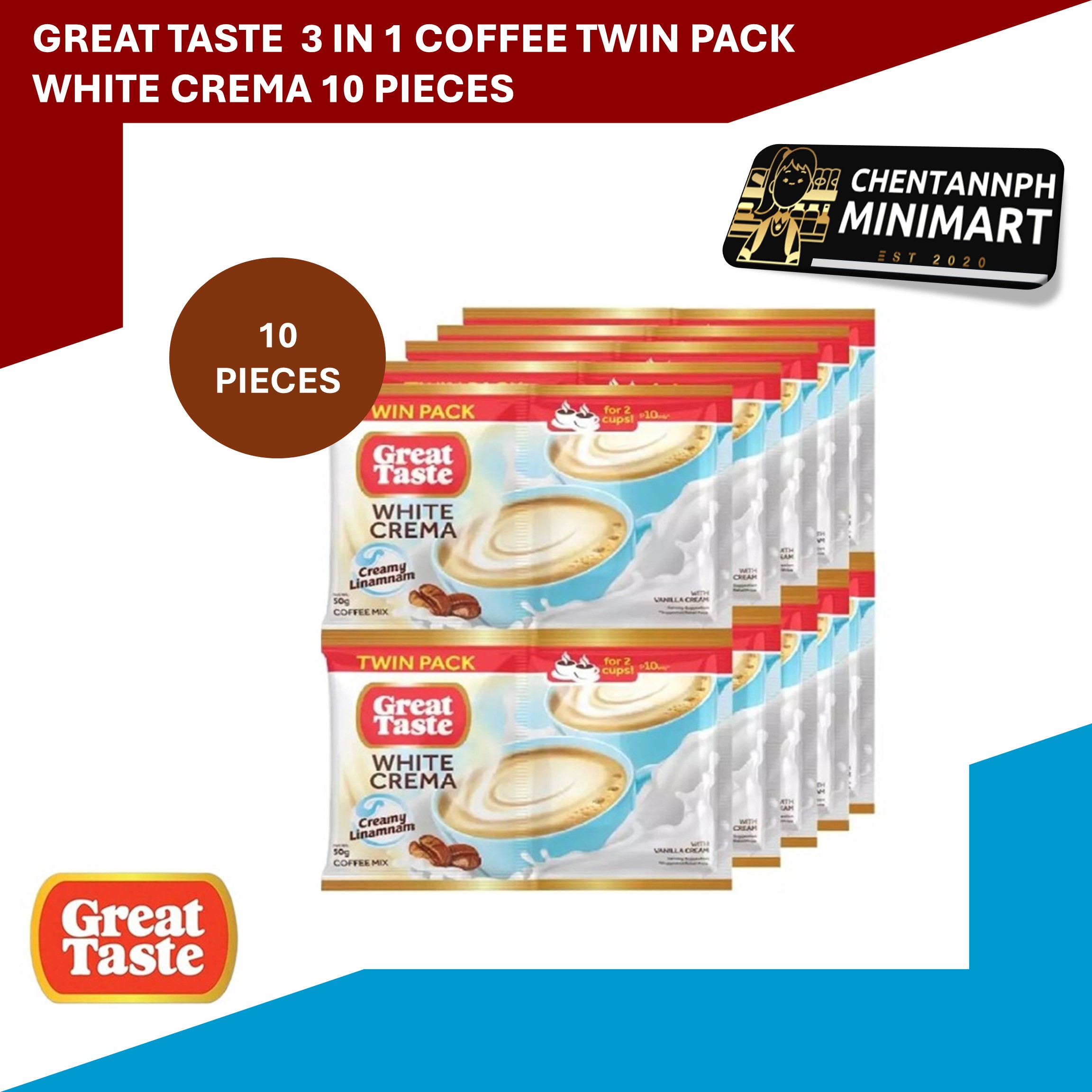 Great Taste White Crema Twin Pack 3-IN-1 Coffee Mix 10 pieces ( 1 pack ...
