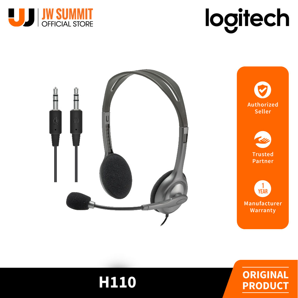 Logitech H110 Stereo 3.5mm Dual Plug Computer Wired Headset | Lazada PH