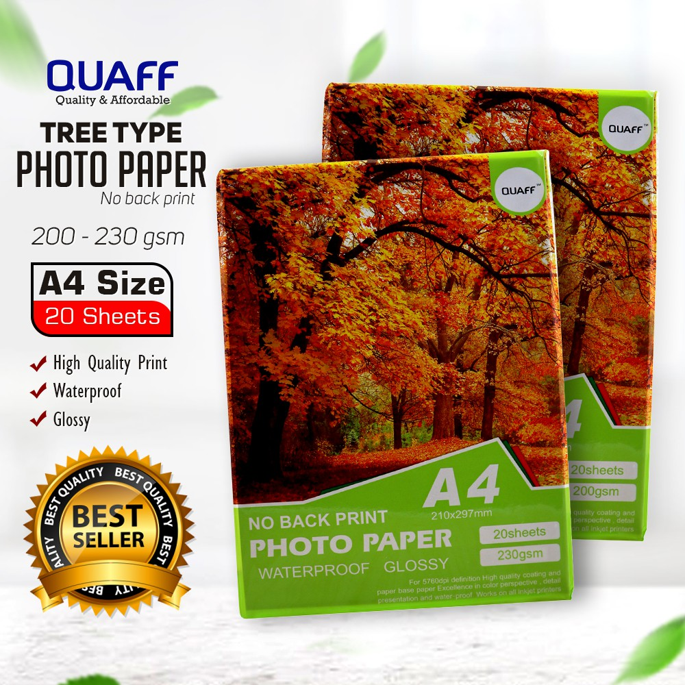 QUAFF No Back Print Glossy Inkjet Photo Paper A4 Size 200gsm / 230gsm ...