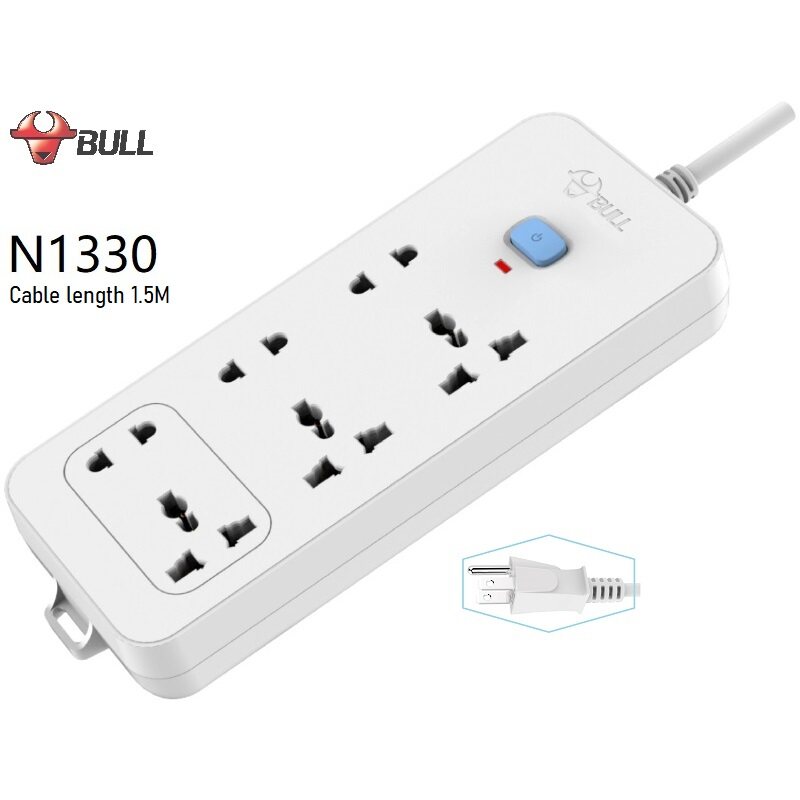 BULL extension N1330-15, cable length 1.5m/6 outlets 1 switch extension ...