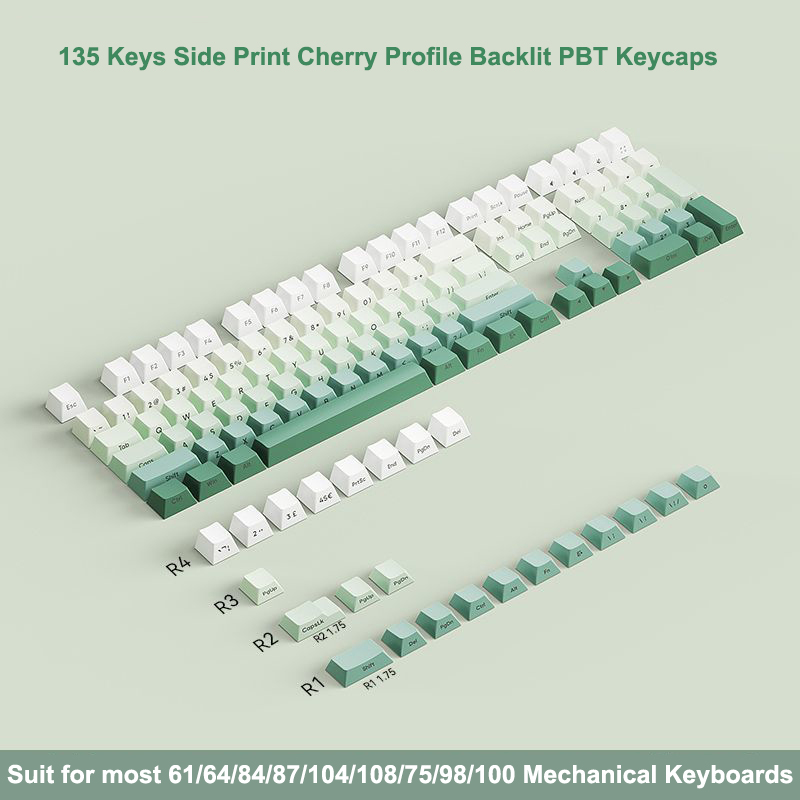 135 Key Green Gradient PBT Keycap Backlit RGB Cherry Profile Side Shine ...