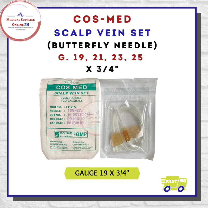 COSMED Scalp Vein Set Butterfly Needle Sold Per Piece G. 19, 21, 23, 25 ...