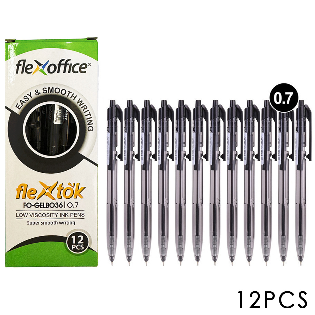12pcs Flextok retractable black ball pen 0.7mm retractable ballpoint ...