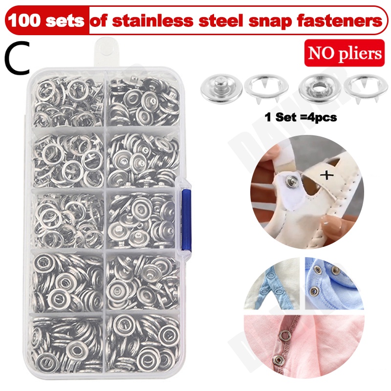 Snap Button Plier Tool 100 Set Hollow/Solid Prong Press Studs Snap ...