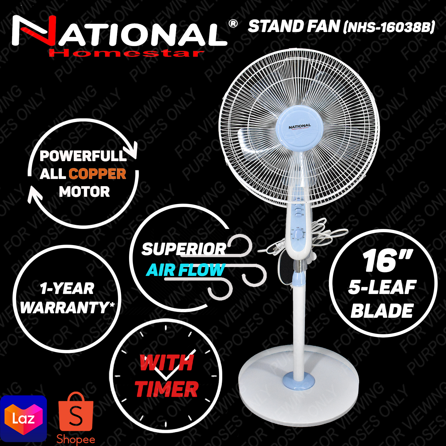 National Homestar 16-inch 5-Leaf Blade Stand Fan (NHS-16038B) | Lazada PH