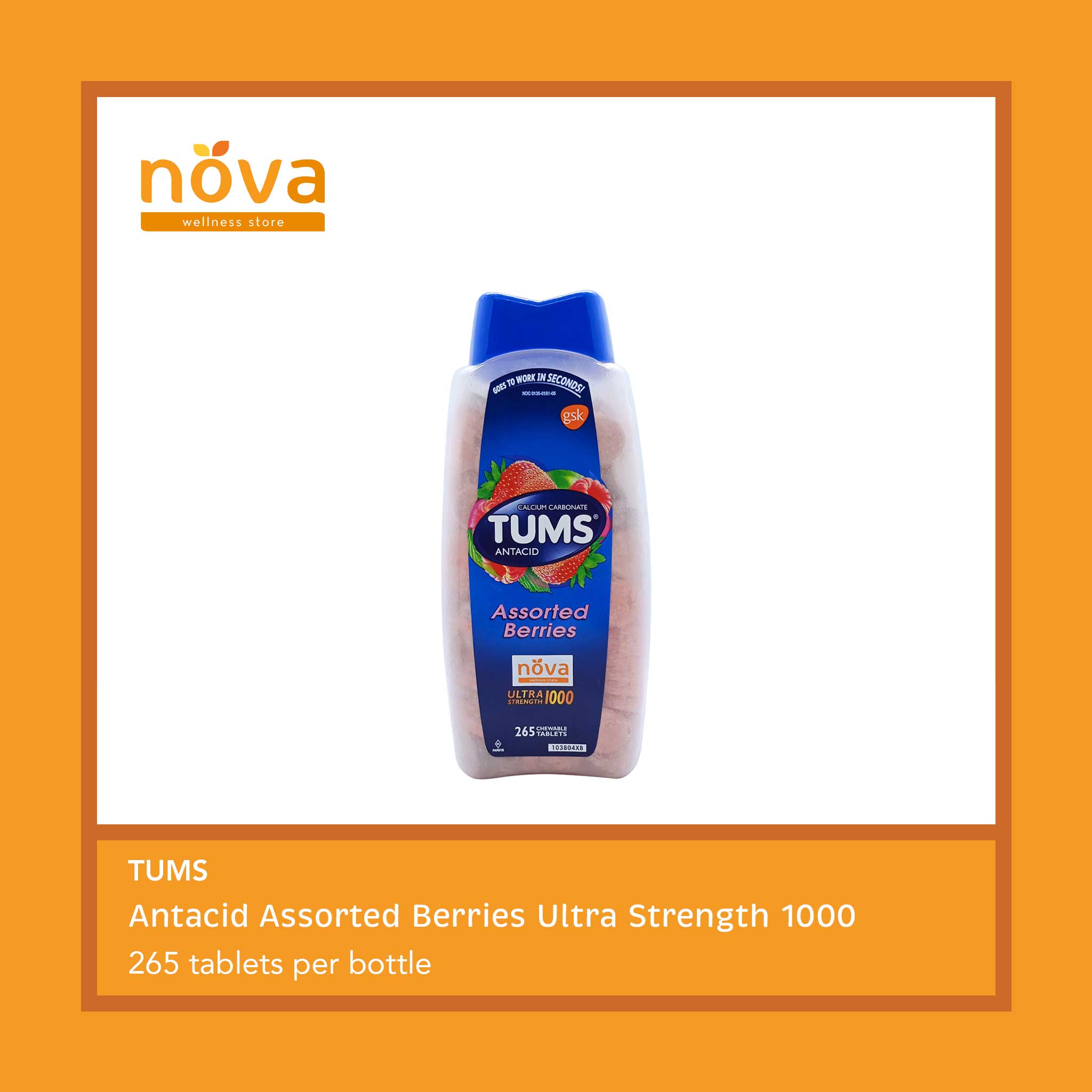 Tums Antacid Assorted Berries Ultra Strength 1000 265 tablets (bottle ...