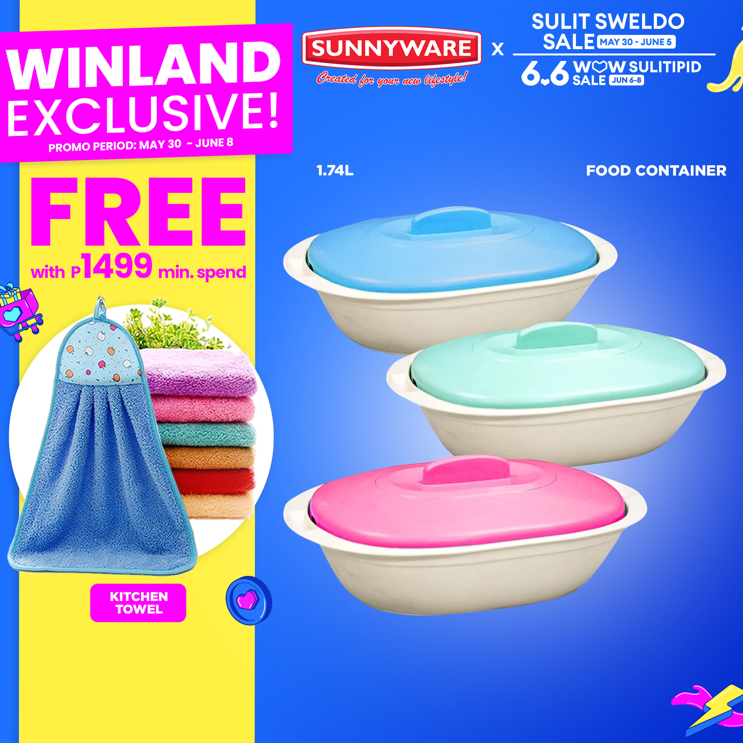 SUNNYWARE by Winland 1740ml/1.74Liters Oval Food Container with Cover ...