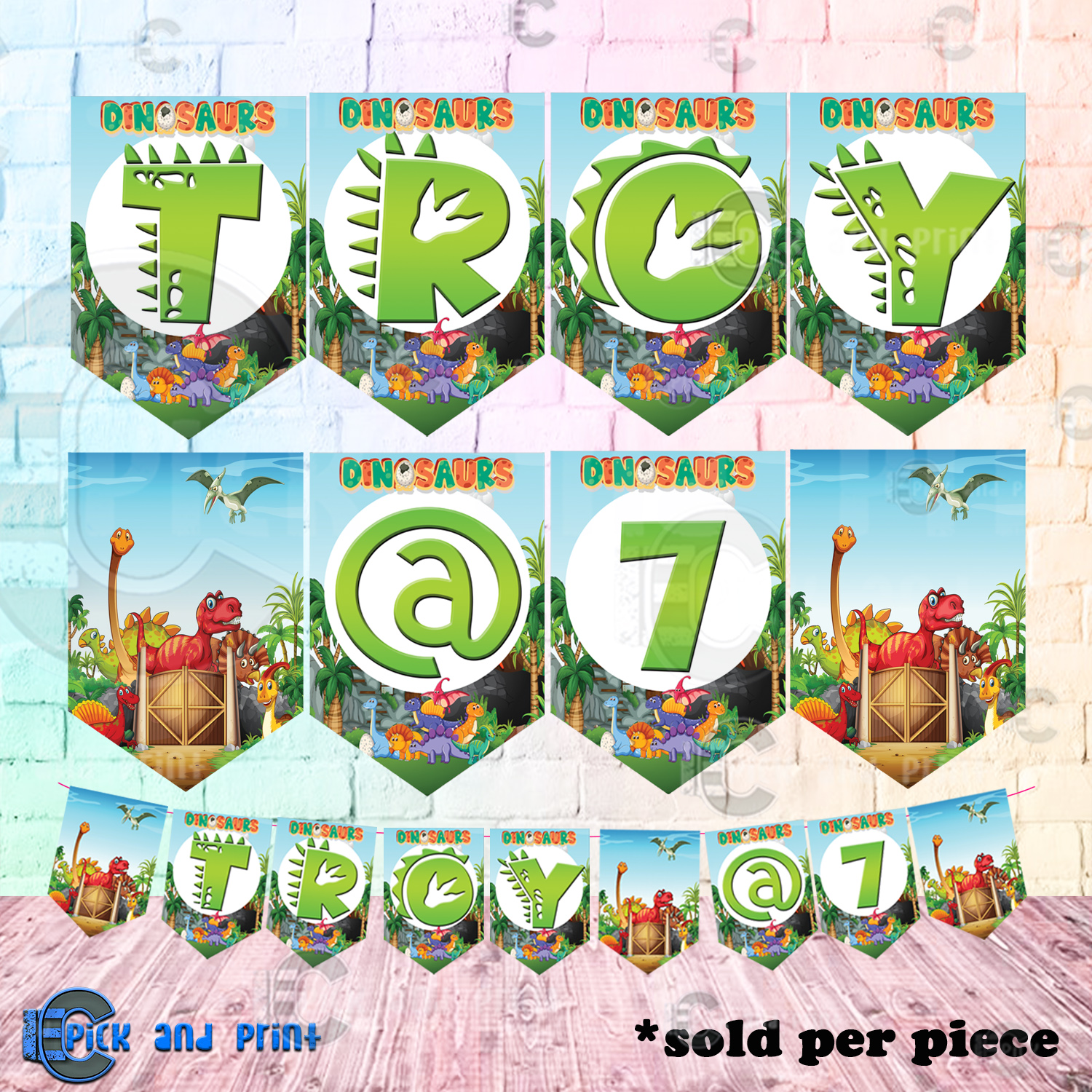 Personalized/Customized Dinosaur Name Flag Banner Banderitas for DIY ...
