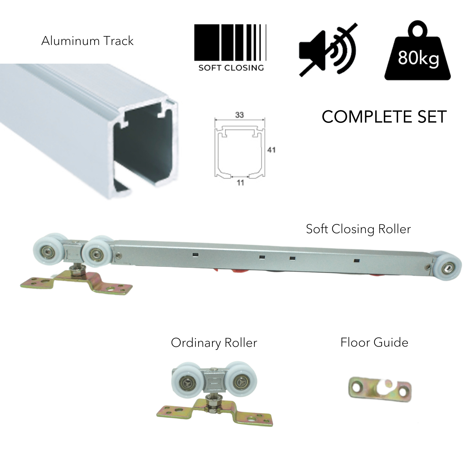 Soft Close Sliding Door Damper Nylon Roller with Aluminum Door Track (2 ...