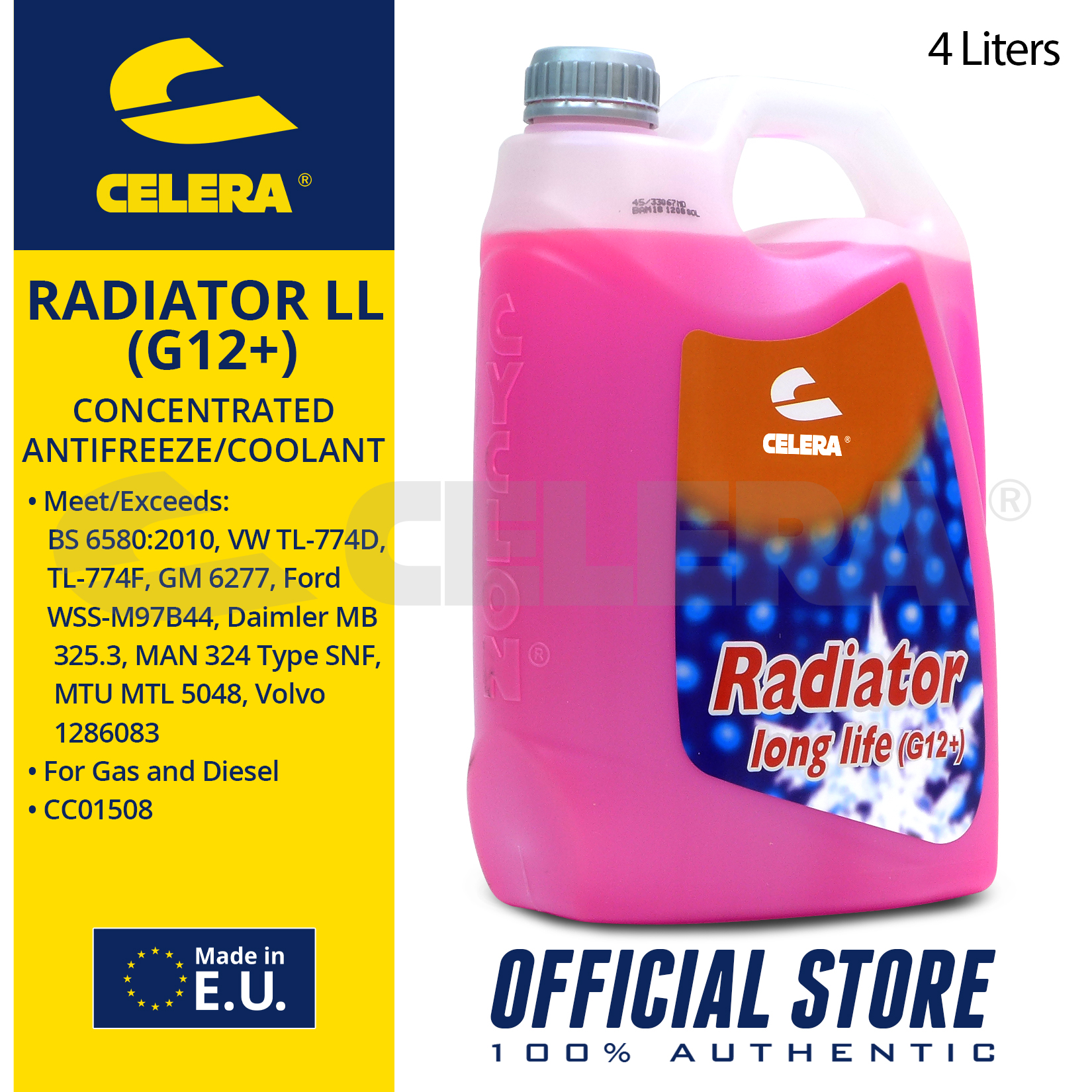 CELERA Radiator LL (G12+) Concentrated OAT Car Radiator Coolant 4L Pink ...