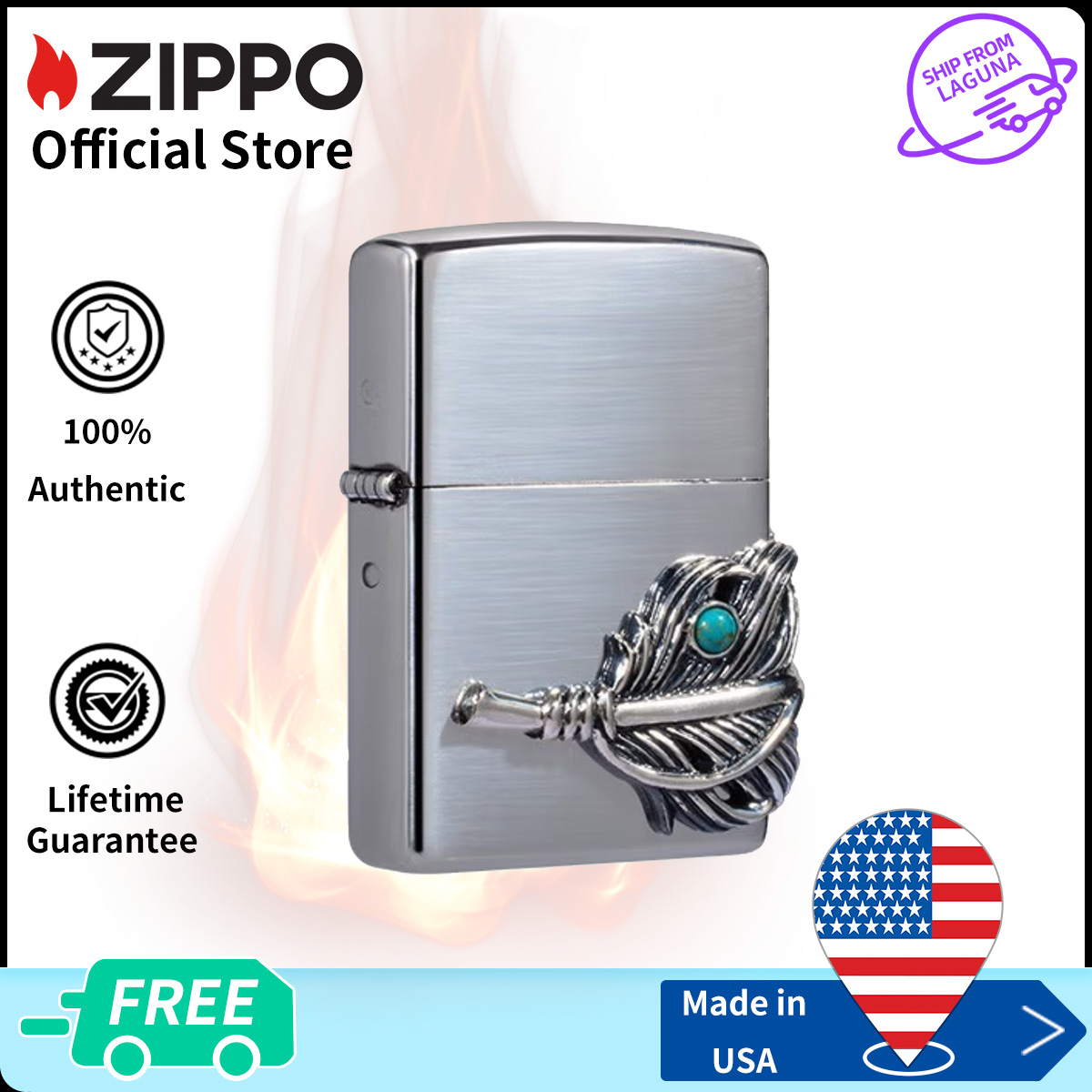 Zippo Feather Metal Design Windproof Pocket Lighter | Zippo ZBT-5-161B | Lazada PH