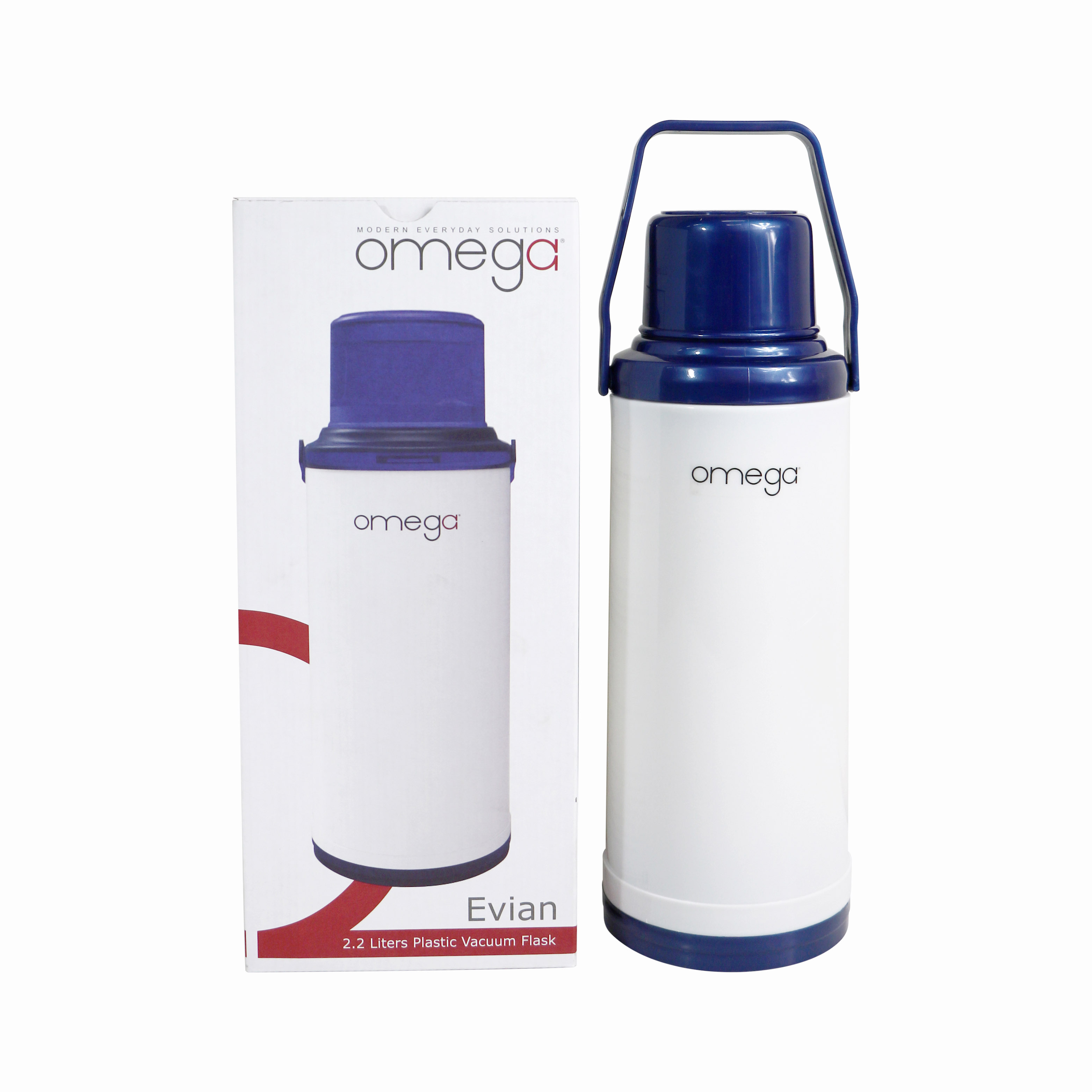 Omega Houseware Evian Plastic Vacuum Flask Thermos 2.2 liter Blue ...