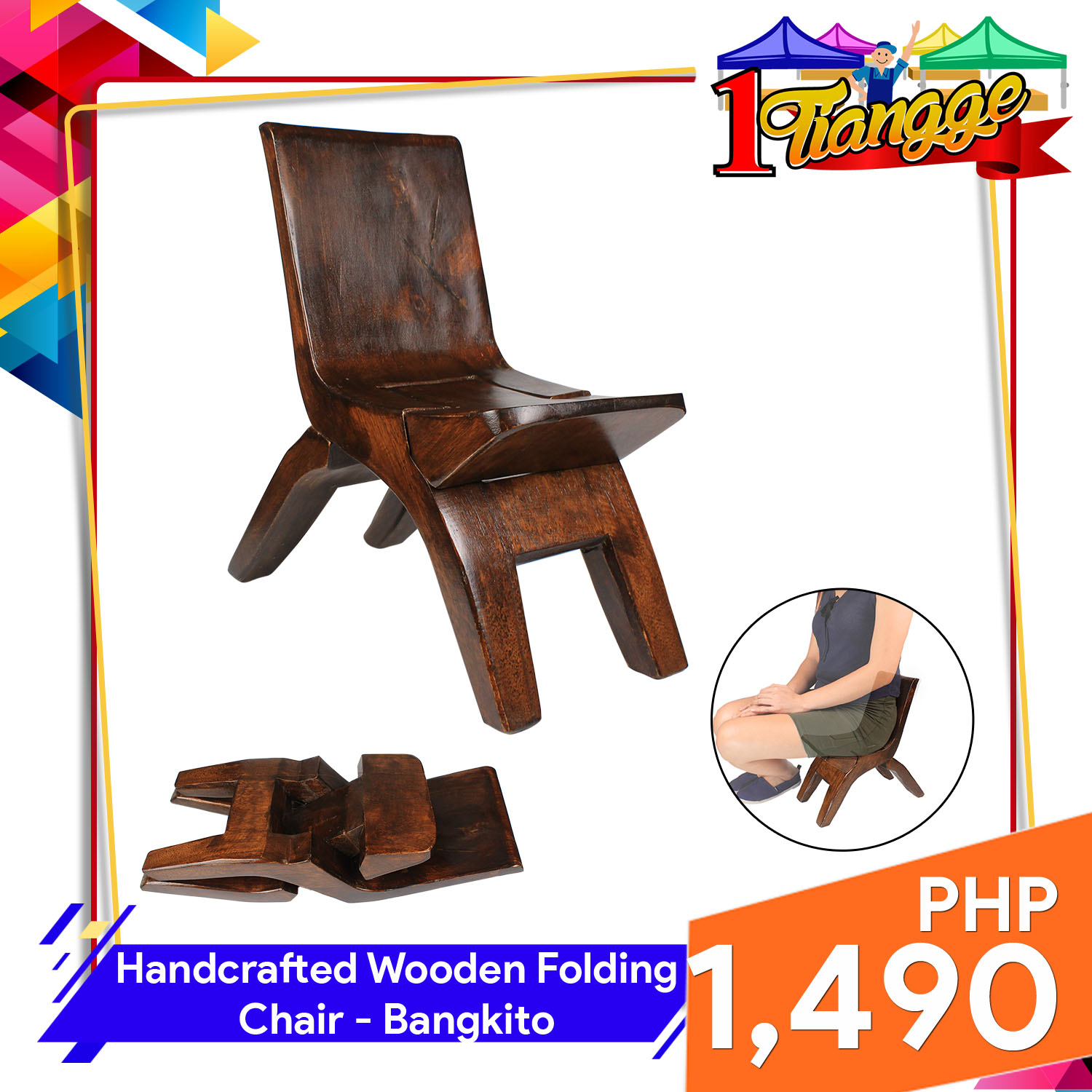 1Tiangge 1pc Handcrafted Wooden Folding Chair - Bangkito Upuan Bangko ...