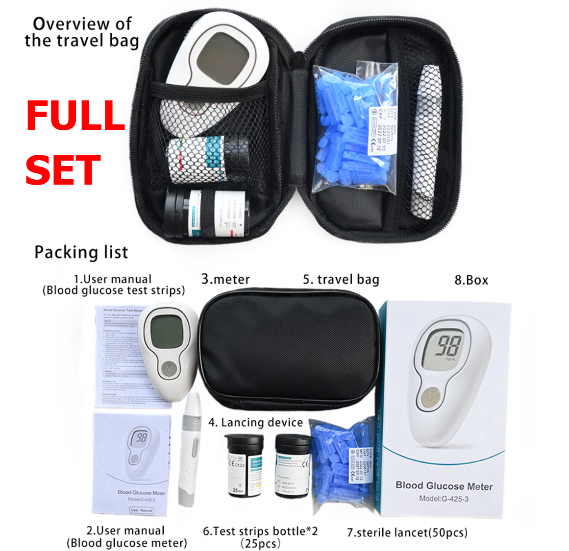 50PCS Blood Sugar Test Kit Original Sugar Monitor Kit for Diabetes ...