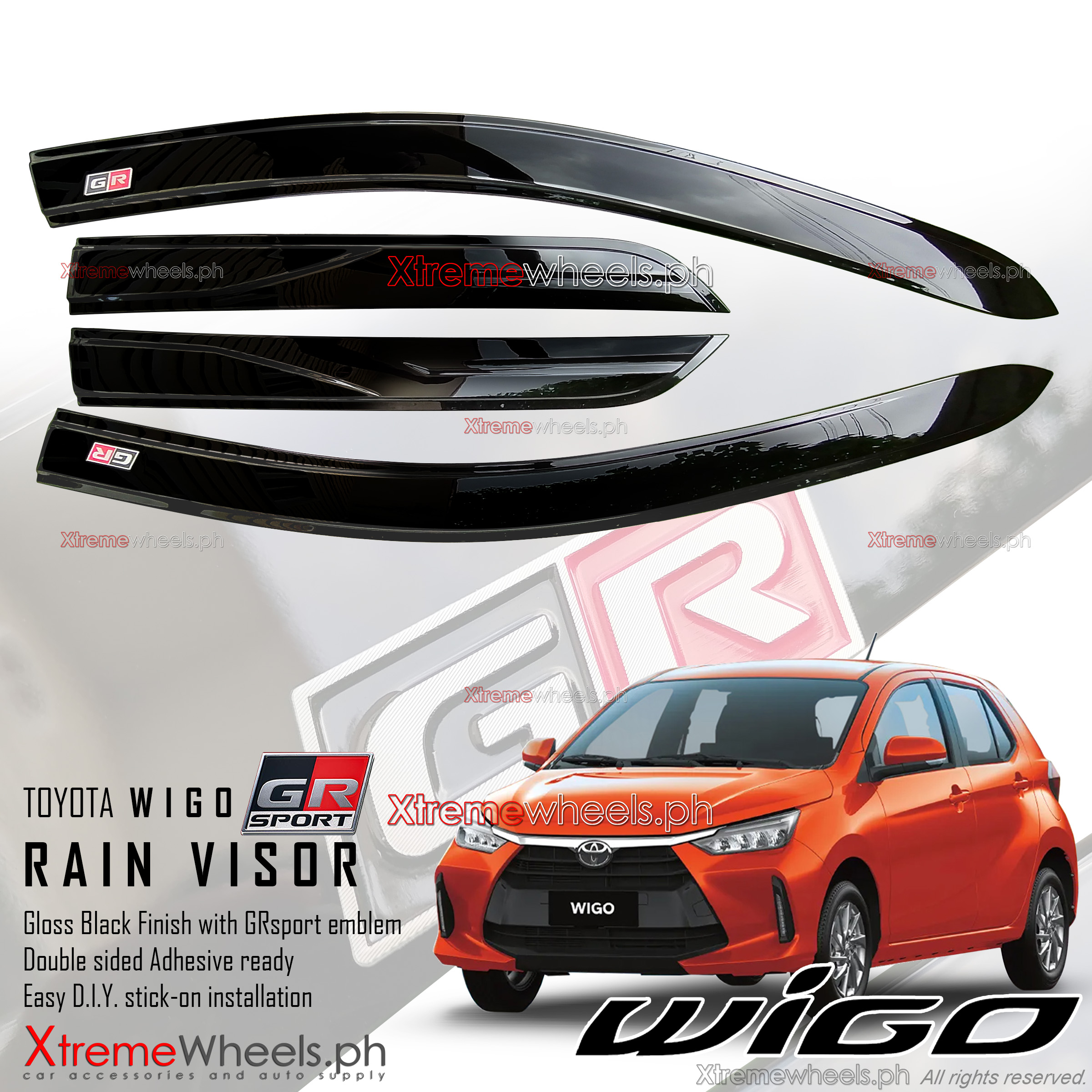 Toyota Wigo 2024 Thick GR-Sport Slim Type Designed Black Rain Window ...
