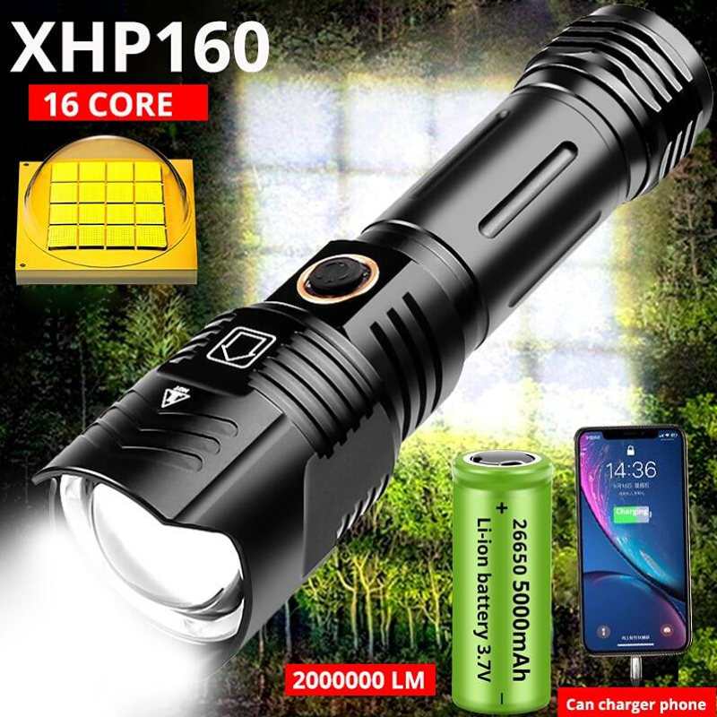 XHP 160 Flashlight Super Bright 16 Core Torch Waterproof Rechargeable ...