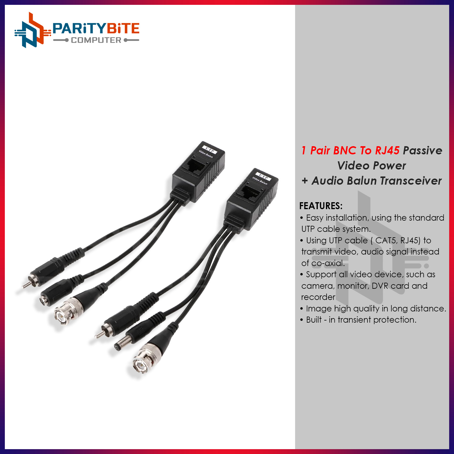 CCTV BNC to RJ45 Passive Video Power + Audio Balun Transceiver | Lazada PH