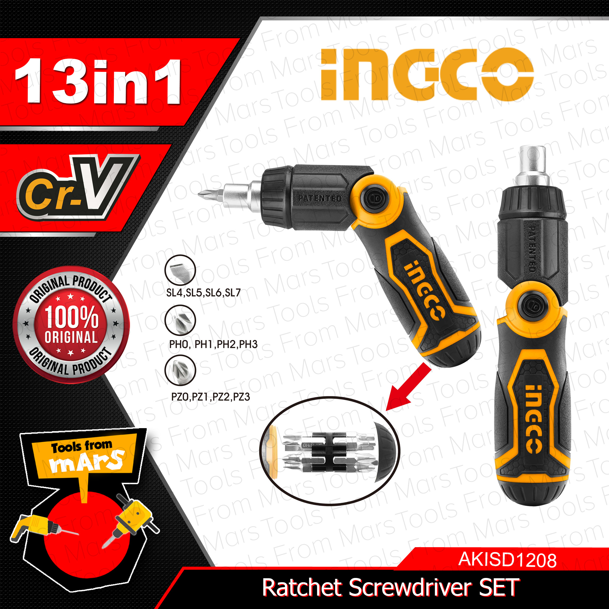 INGCO 13in1 Ratchet Screwdriver SET AKISD1208 •TOOLS FROM MARS• IHT ...