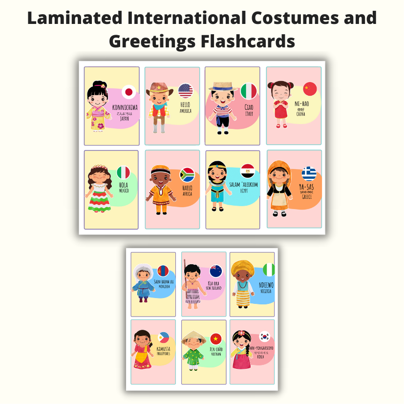 Laminated International Costumes and Greeting Flashcards for Kids ...