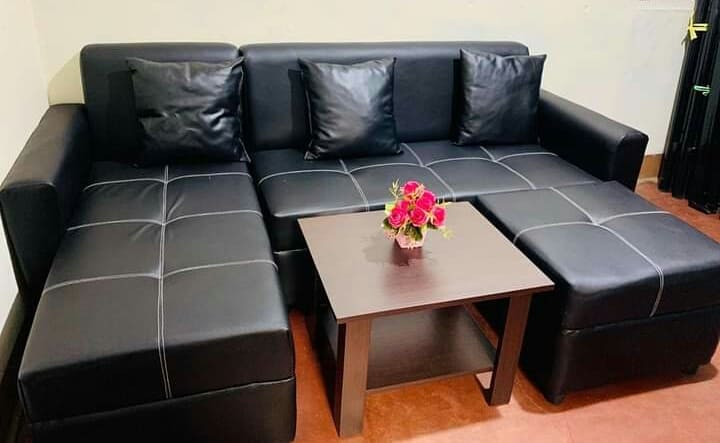 sala set L shape Black Leather sofa with center table Uratex foam cod ...
