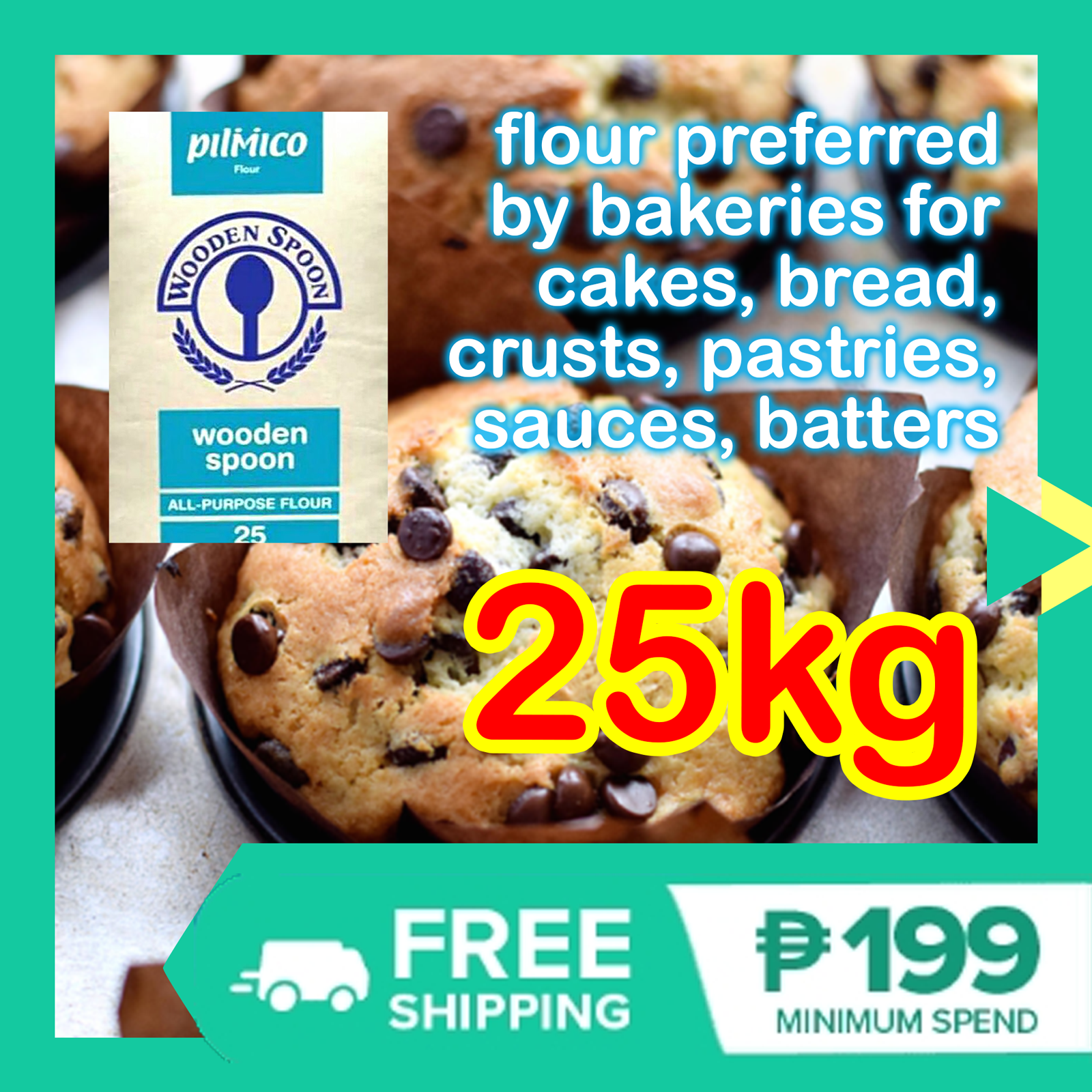 25kg Wooden Spoon ALL PURPOSE FLOUR for Baking Bread Cake Pilmico First ...